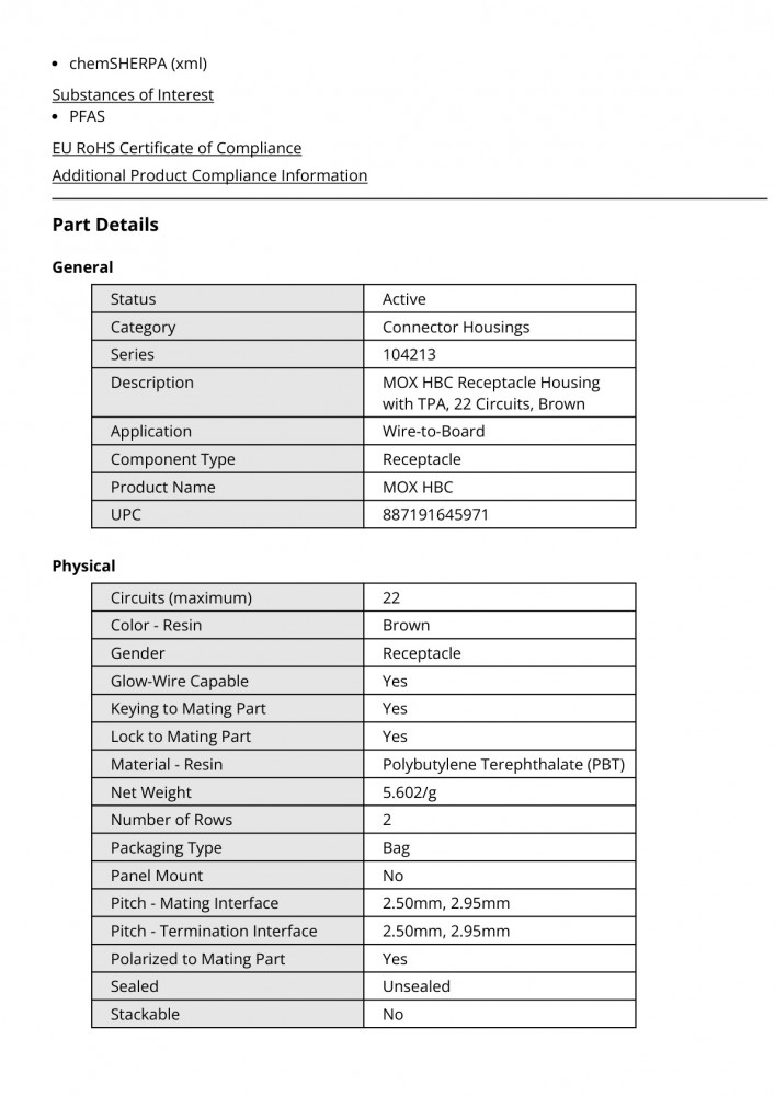 MOLEX 025/060 connector specification page 2