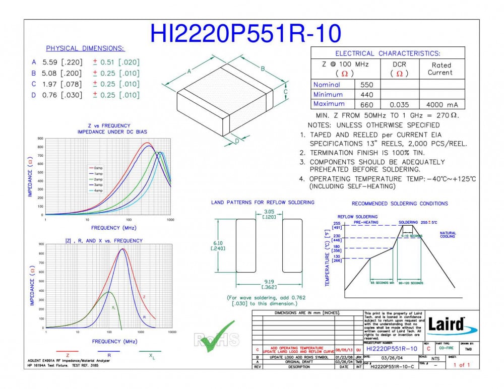 Laird HI2220P551R-10 technical drawing preview