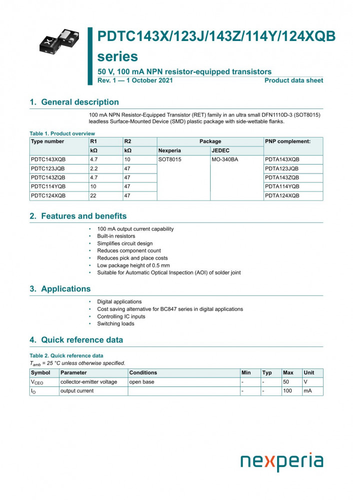 PDTC124XQB datasheet page 1