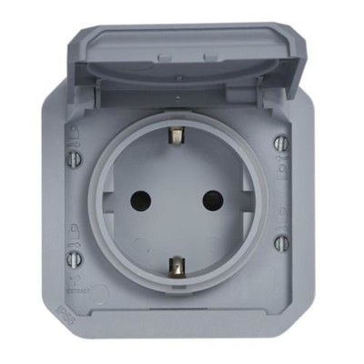 Plexo - German standard socket outlet with screw terminals - Grey mechanism - 16A 250V AC IP44 IK08 - Halogen-free thermoplastic for sale