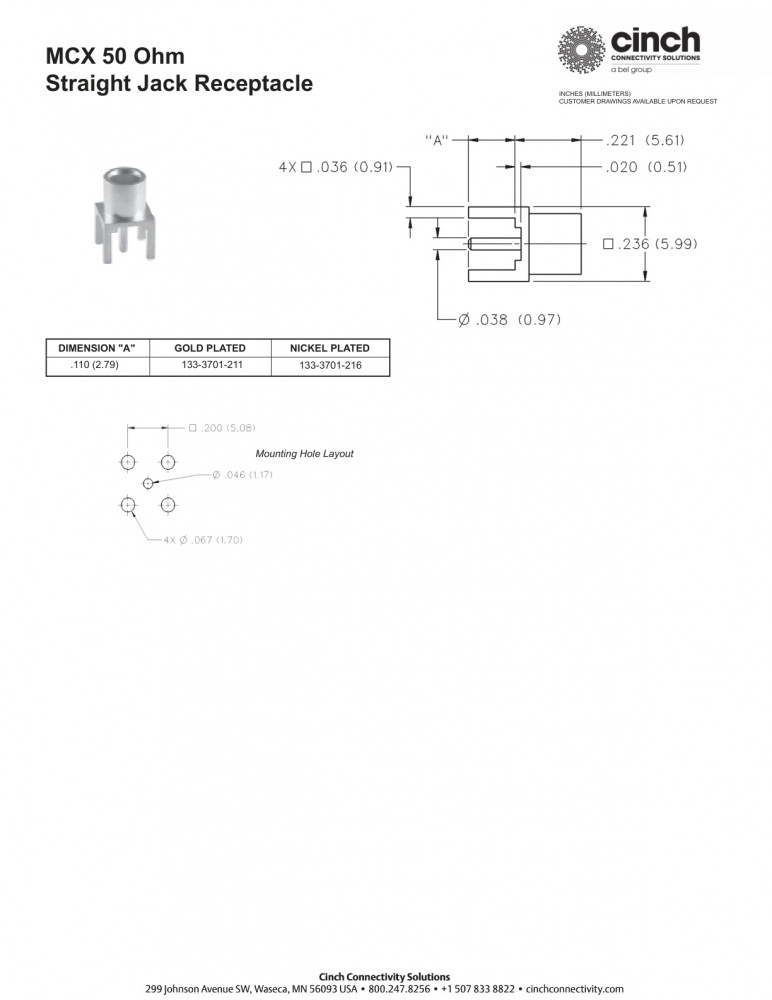CINCH 133-3701-216 technical specification page 1
