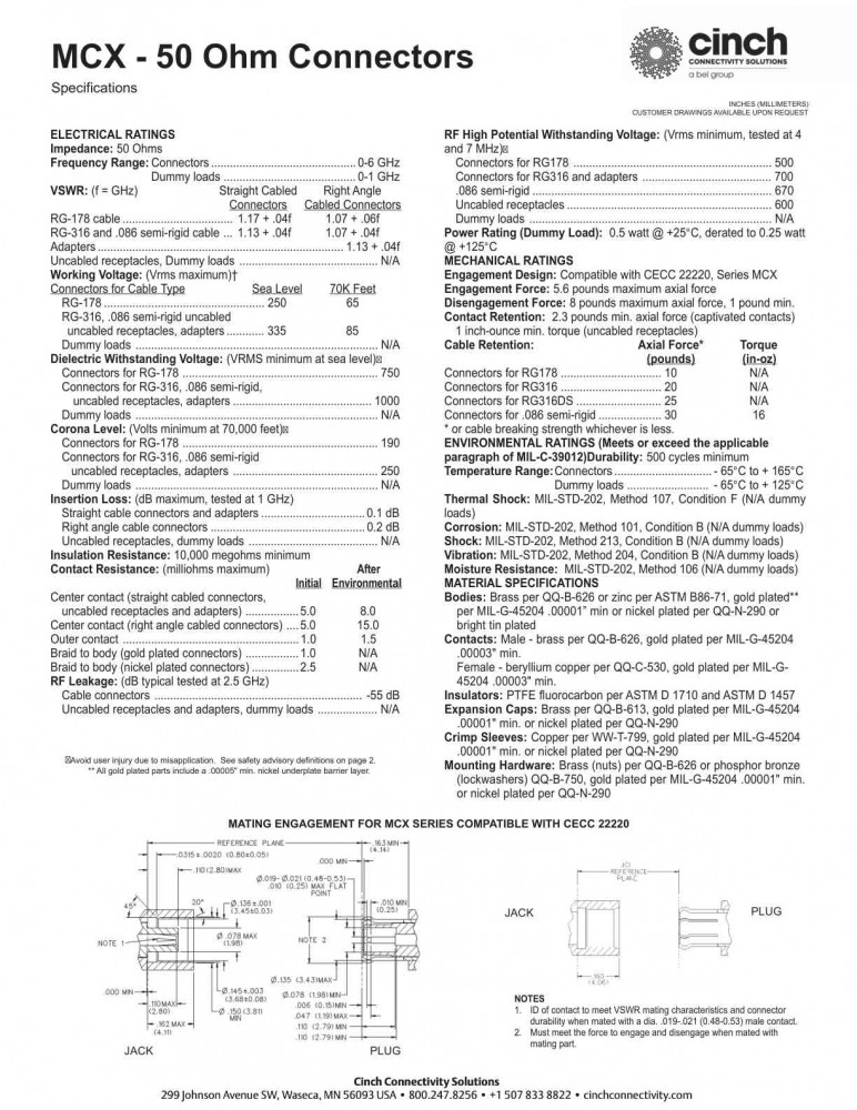 CINCH 133-3701-216 mating engagement drawing