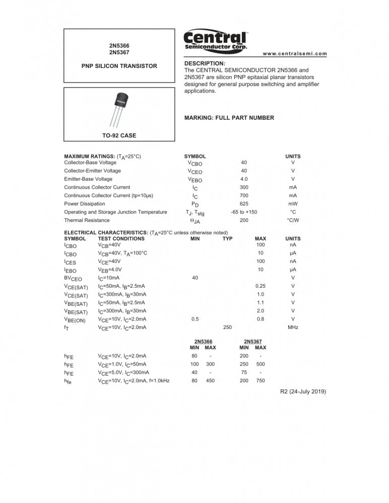 Central 2N5367 datasheet page 1
