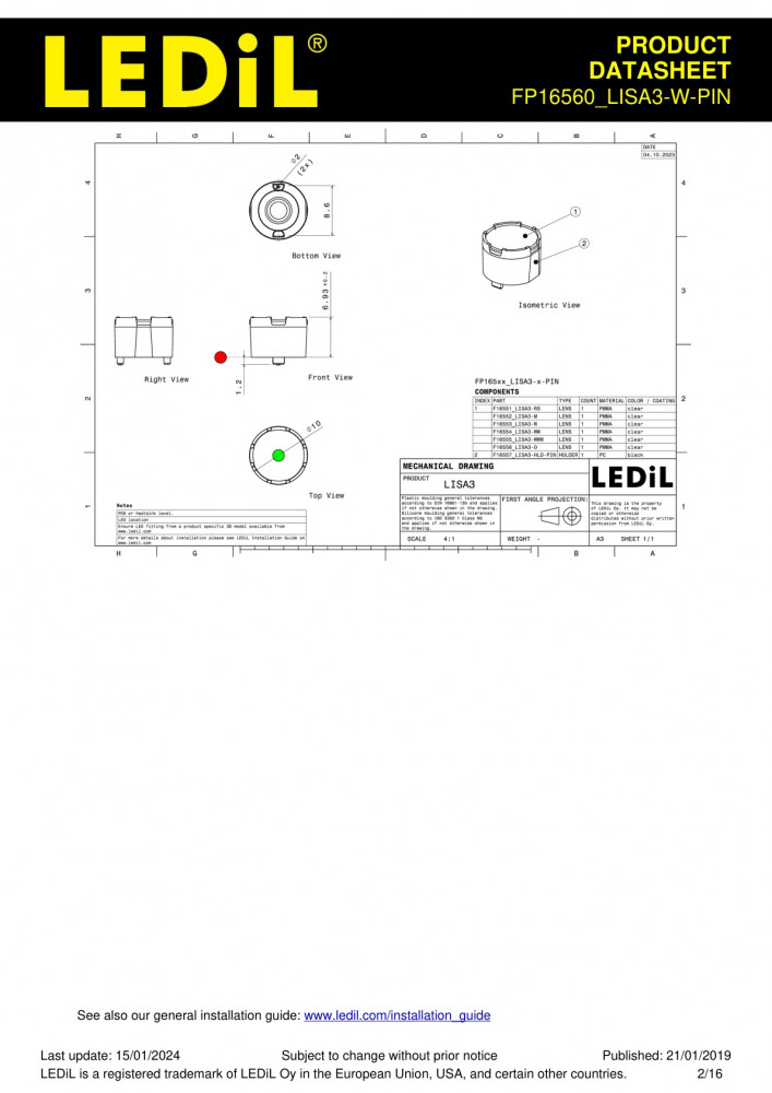 FP16560 LISA3-W-PIN technical document page 2