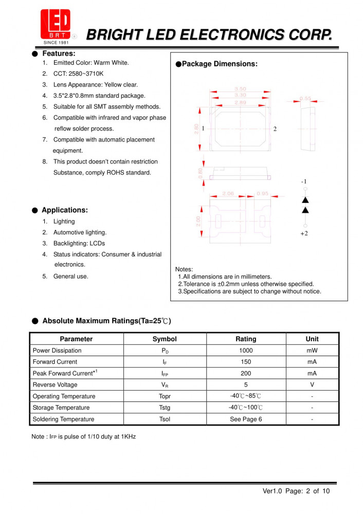 BL-2835PCW12-30-R80 datasheet page 1