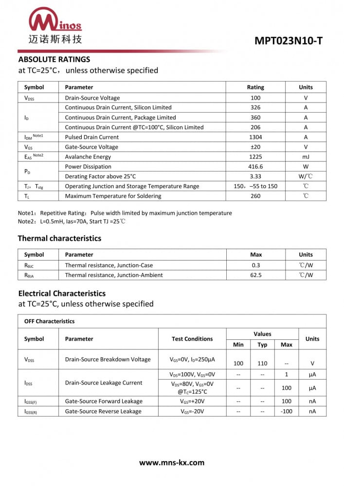 MPT023N10-T datasheet page 2