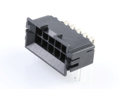 Mini-Fit BMI Header, Dual Row, Right-Angle, 10 Circuits, for 1.60mm PCB Thickness, Tin (Sn) Plating, 260C Wave Solderable, with Retention Clip