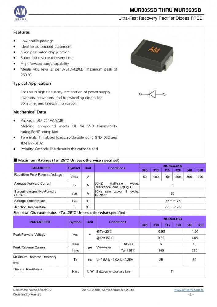MUR360SB datasheet page 1