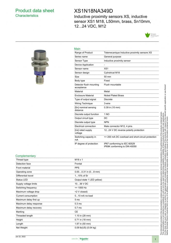 XS1N18NA349D technical document page 1