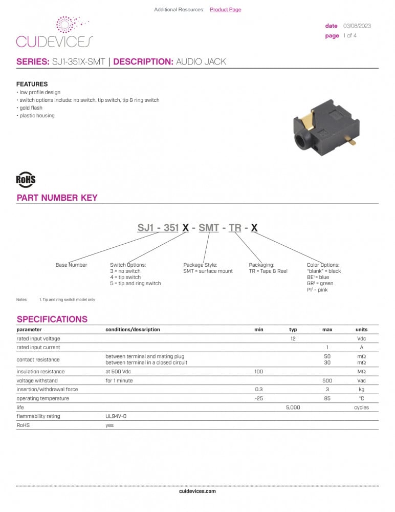 SJ1-3515-SMT-TR datasheet page 1