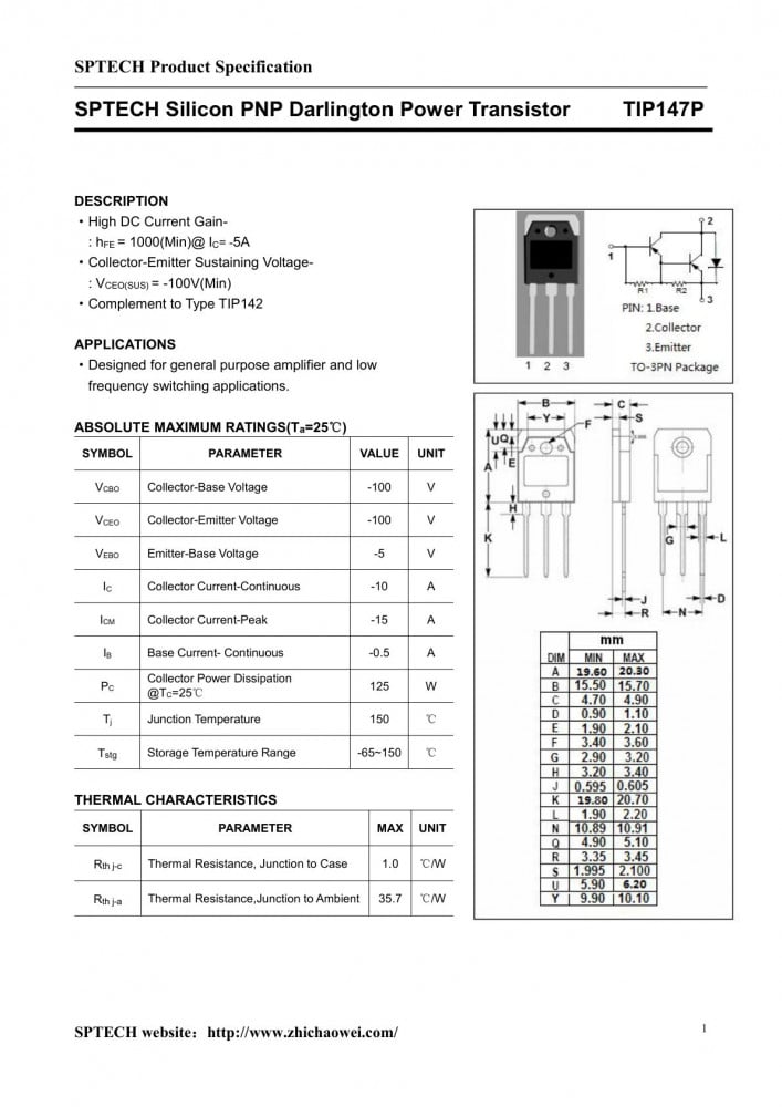 TIP147P datasheet page 1