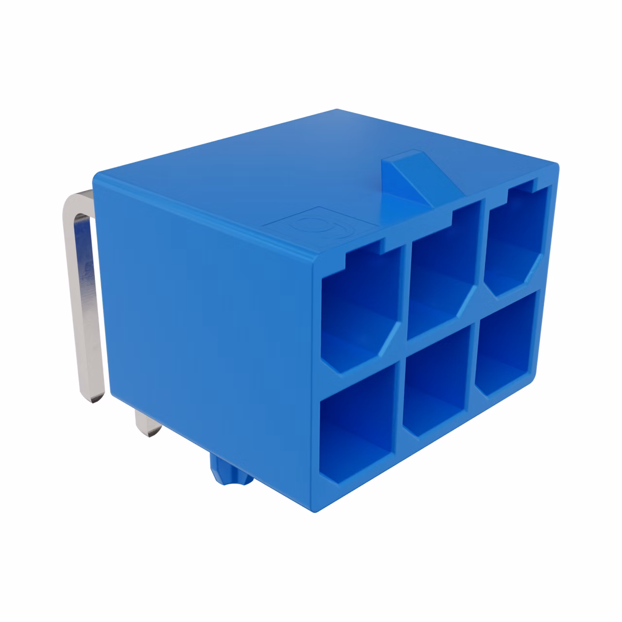 Mega-Fit ColorLock Right-Angle Header, 5.70mm Pitch, Through Hole, Dual Row, 6 Circuits, Matte Tin (Sn) Plating, 3.60mm Tail Length, Glow-Wire Capable, Tray, Blue for sale