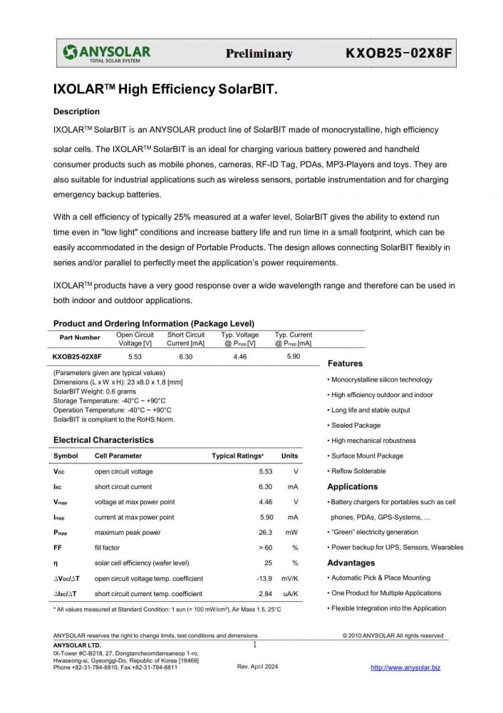 ANYSOLAR KXOB25-02X8F-TR document page 1