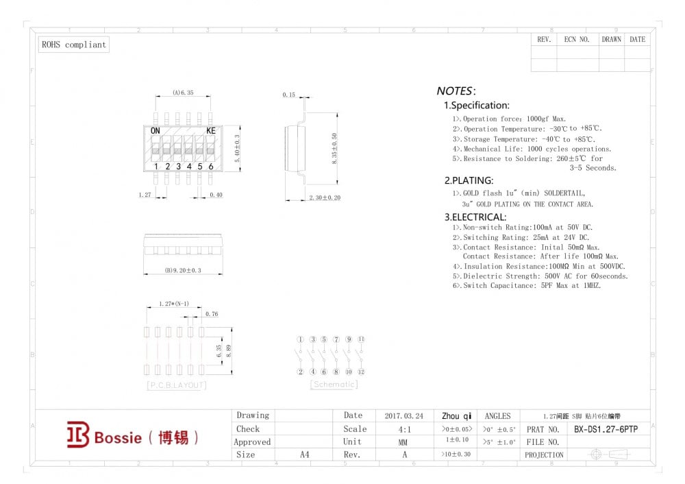 BX-DS1.27-6PTP technical drawing page 1