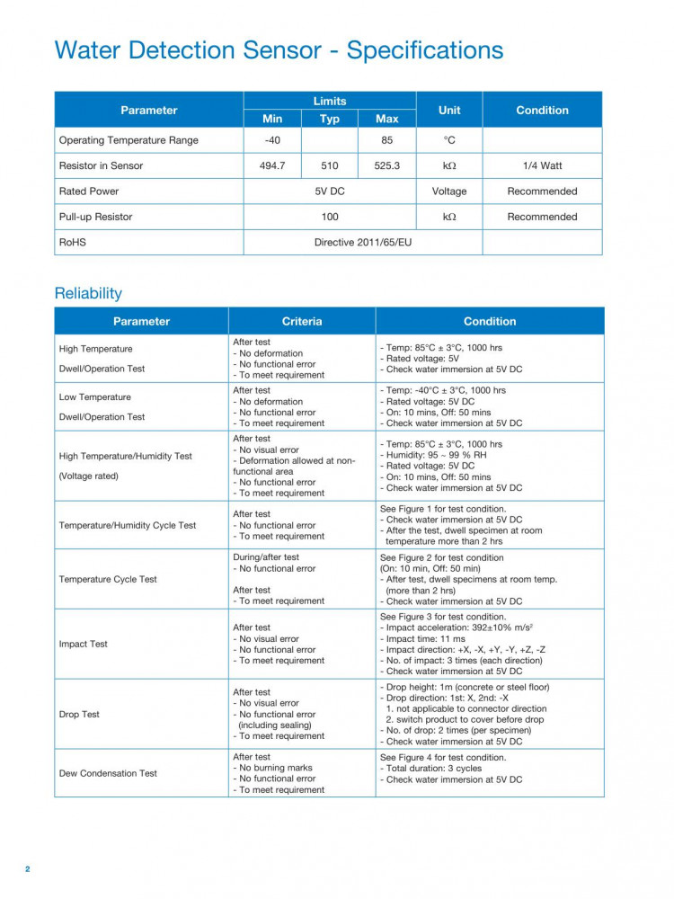 BAF147B002-00A0 water detection sensor document page 2