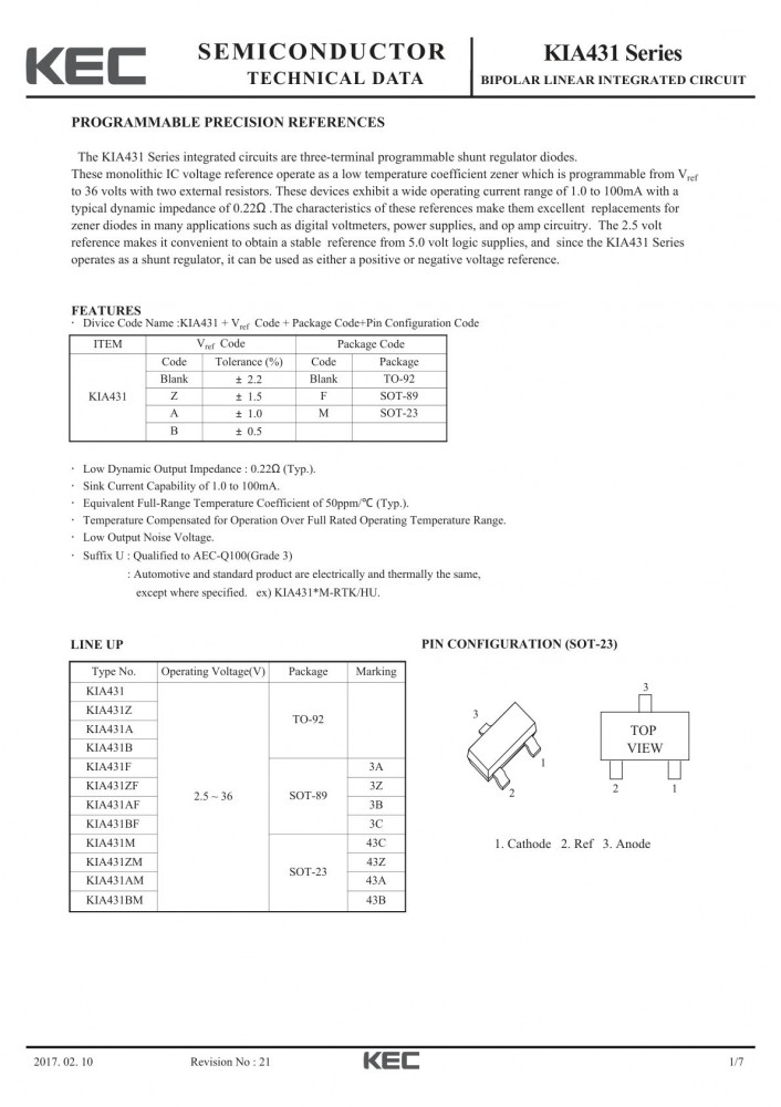 KEC KIA431 datasheet page 1