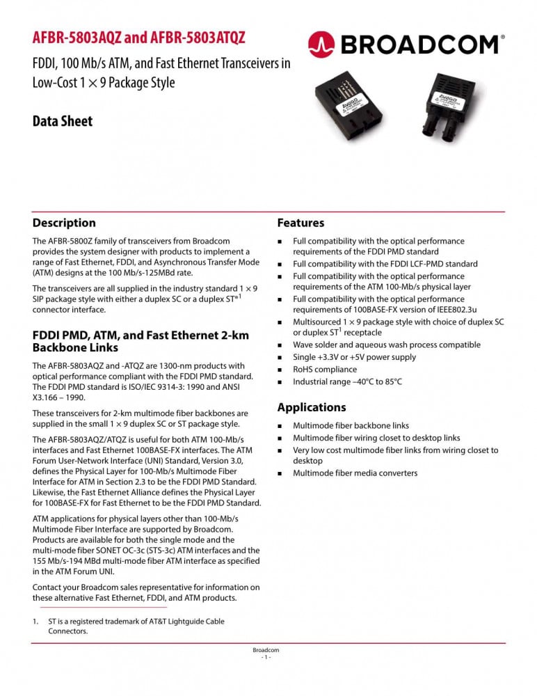 AFBR-5803AQZ datasheet page 1