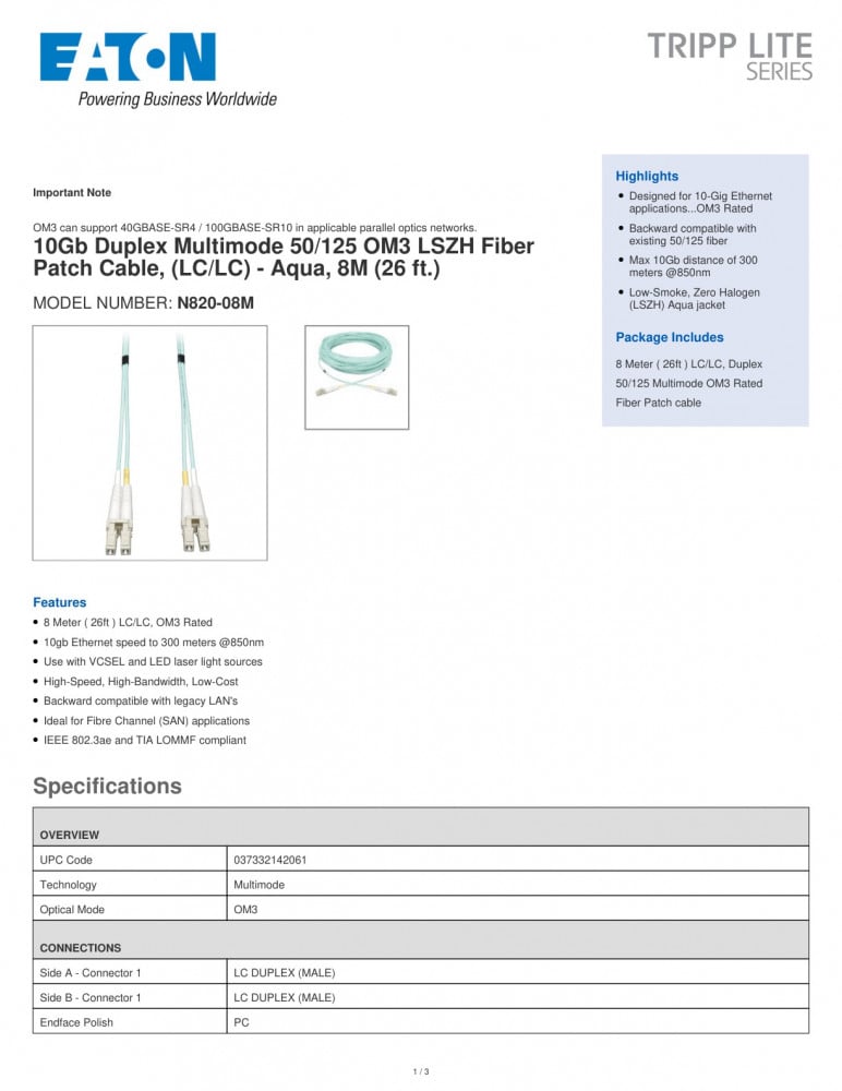 EATON N820-08M technical document page 1