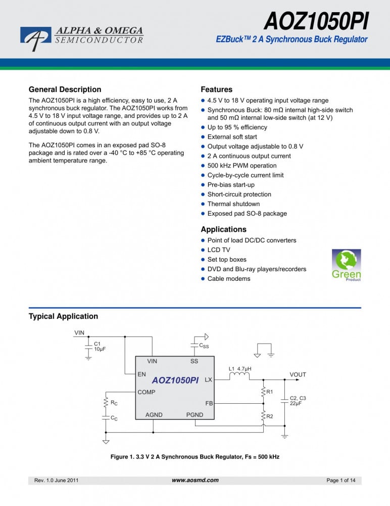AOZ1050PI datasheet page 1