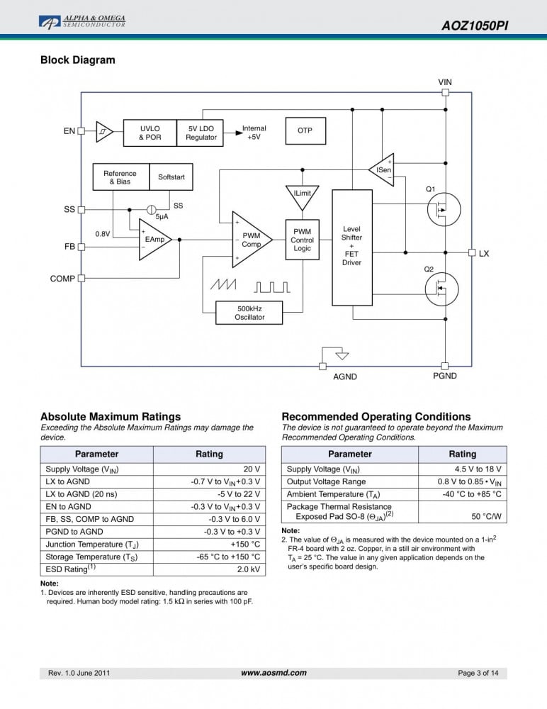 AOZ1050PI datasheet page 3