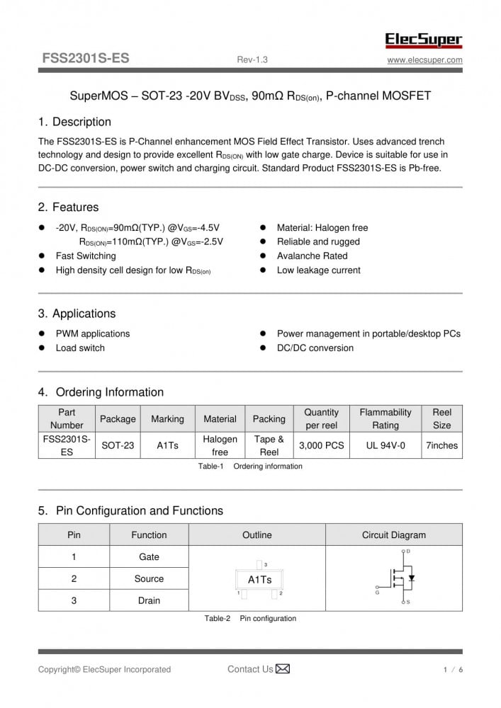 FSS2301S-ES datasheet page 1