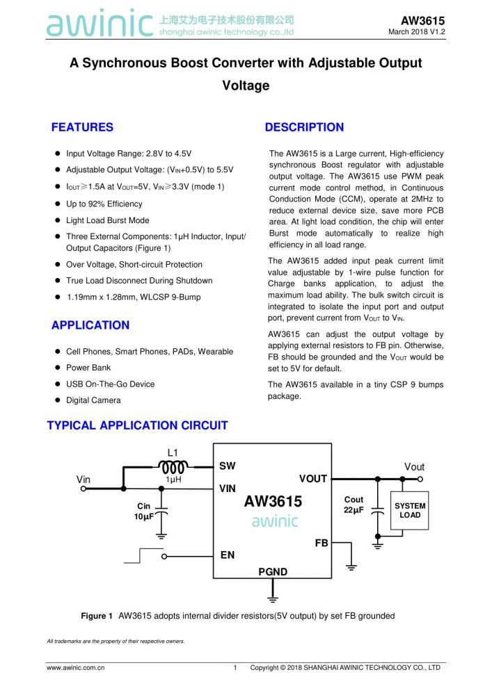 AW3615CSR datasheet page 1