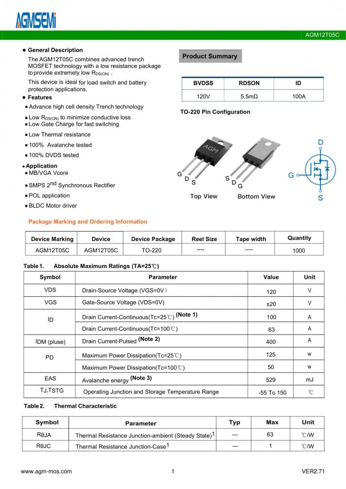 AGM12T05C datasheet page 1