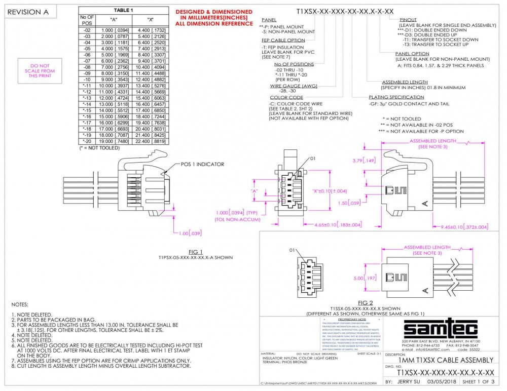Samtec TC37M-01-GF technical drawing page 1