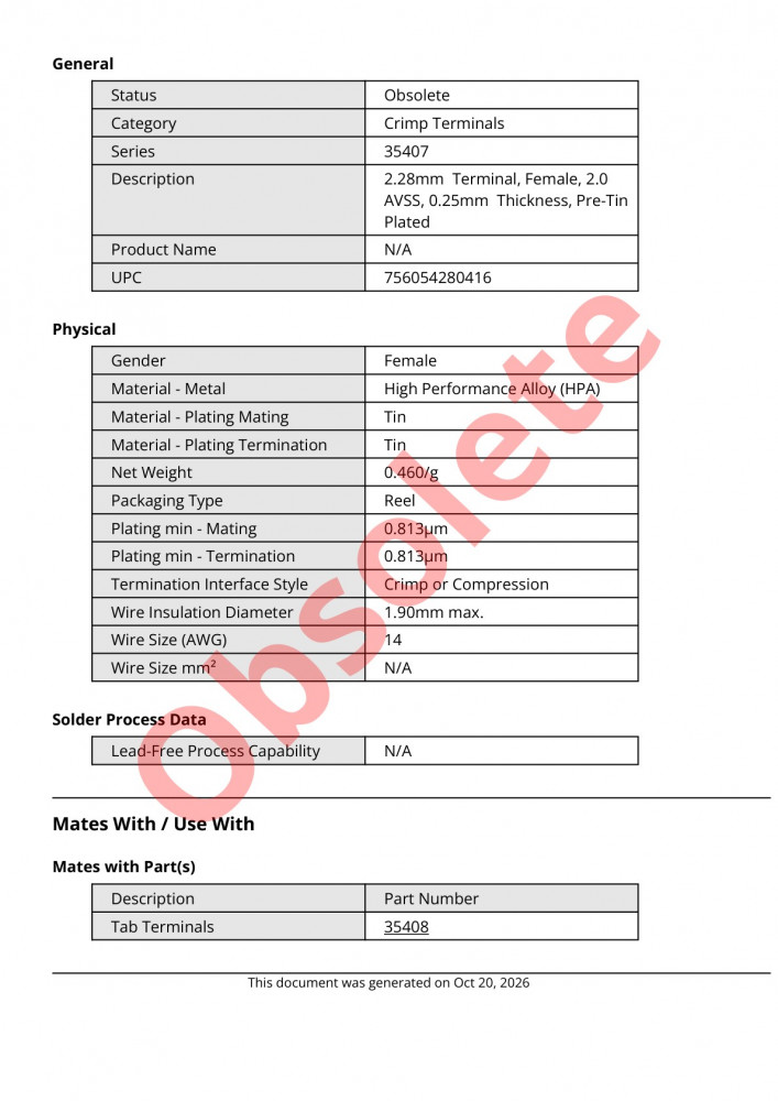 Product document page 2 for MOLEX 354076202