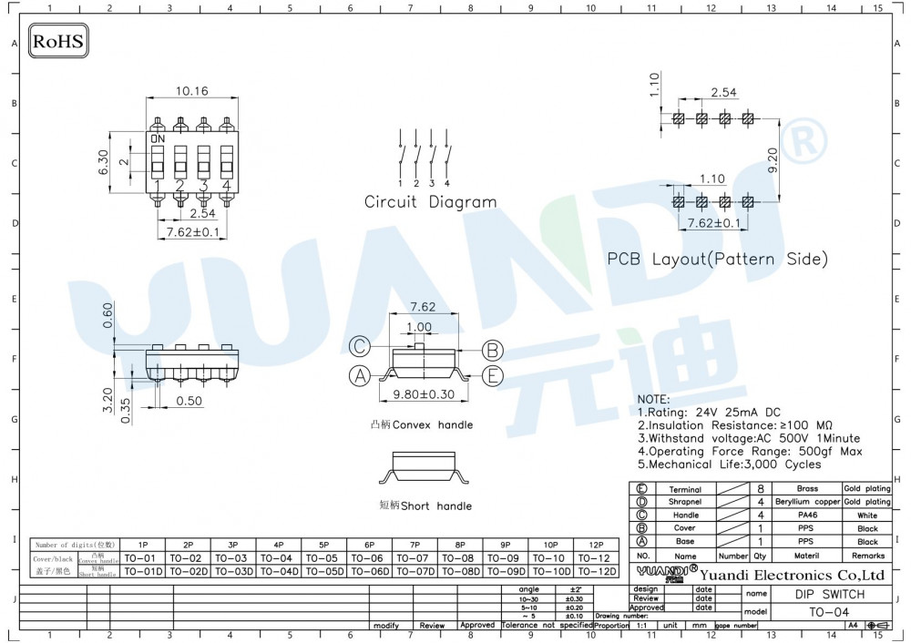 Yuandi TO-04 product technical drawing
