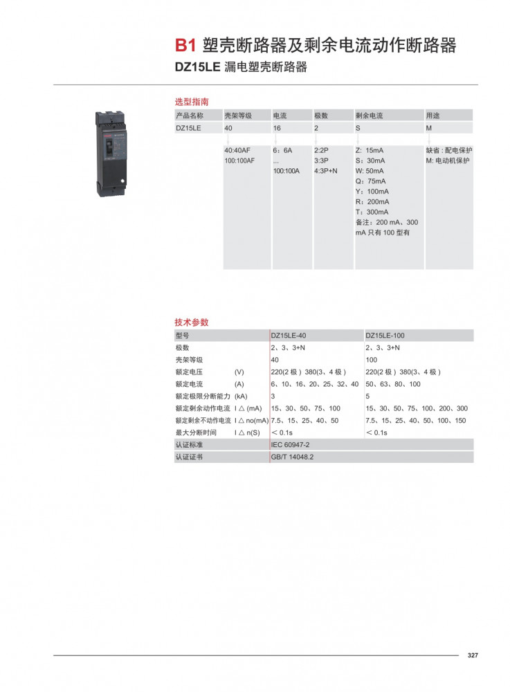 DZ15LE technical parameter page