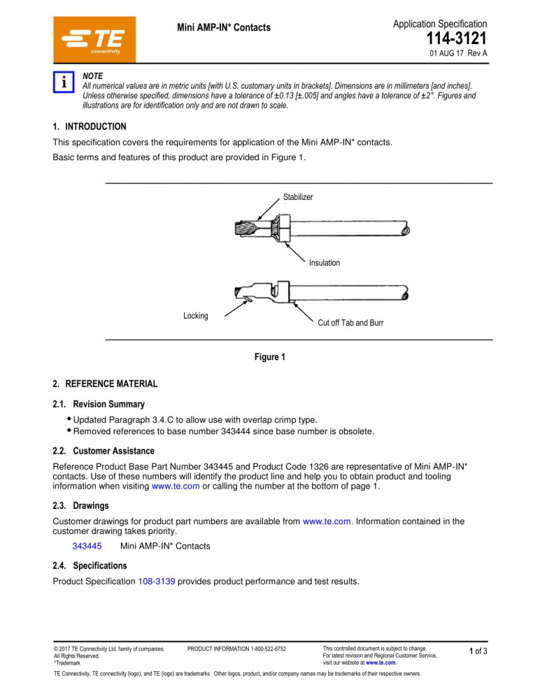 TE Connectivity 343445-2 application specification page 1