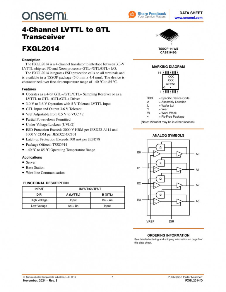 FXGL2014 datasheet page 1