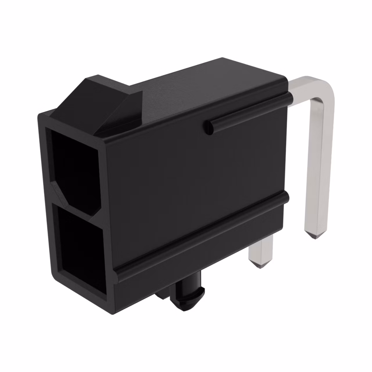 Mini-Fit Jr. Header, Dual Row, Right-Angle, with Snap-in Plastic Peg PCB Lock, 2 Circuits, UL 94V-0, Select Gold (Au) Plating, Black, Tray for sale