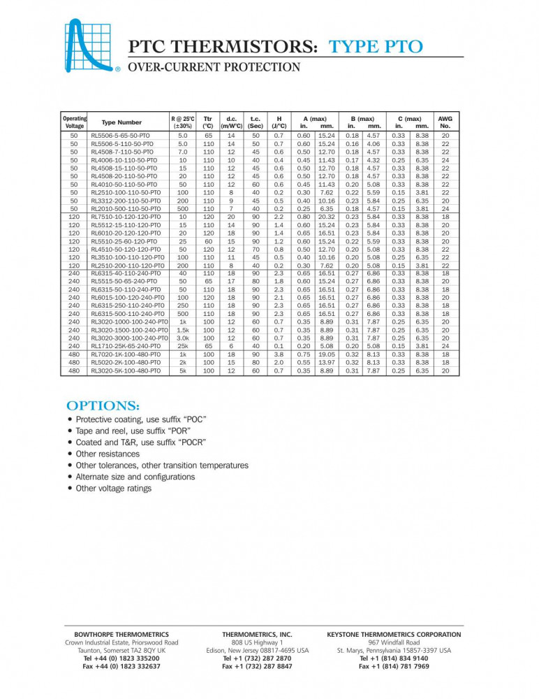 Amphenol Thermometrics PTC thermistor document page 2