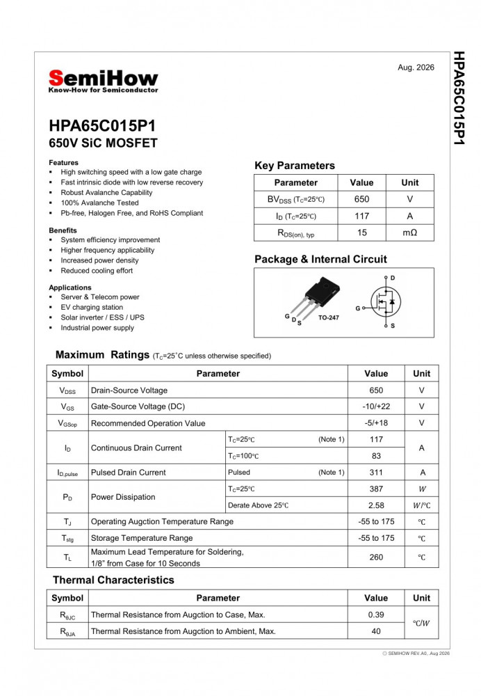 HPA65C015P1 datasheet page 1