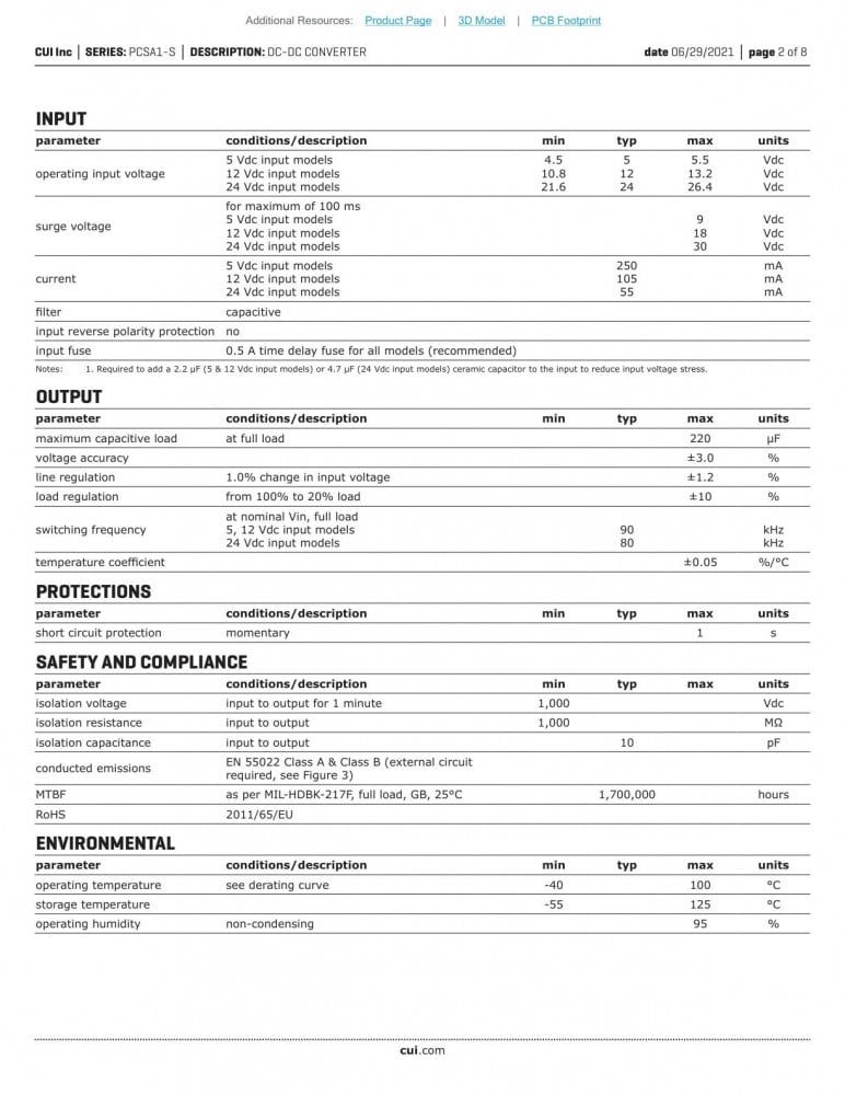 CUI PCSA1-S datasheet page 2