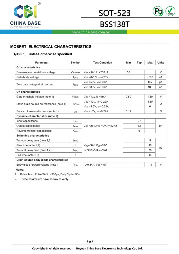 BSS138T datasheet page 2