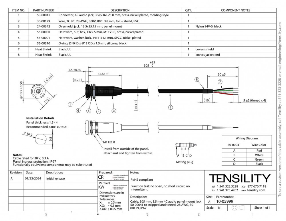 Tensility International 10-05999 product drawing and installation documentation