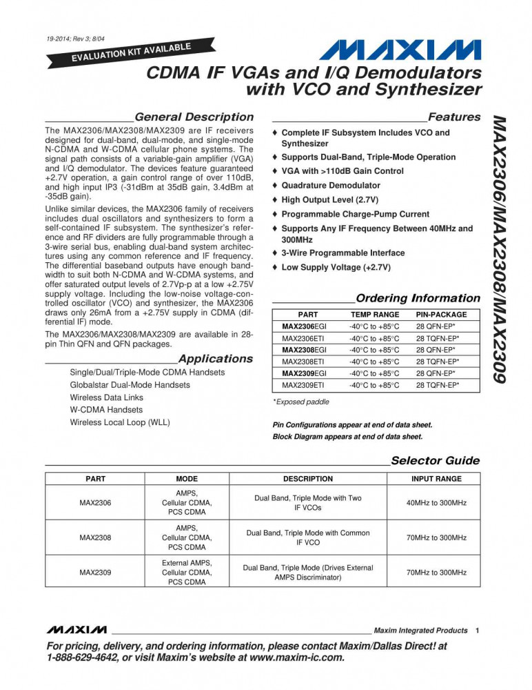 MAX2306 datasheet page 1
