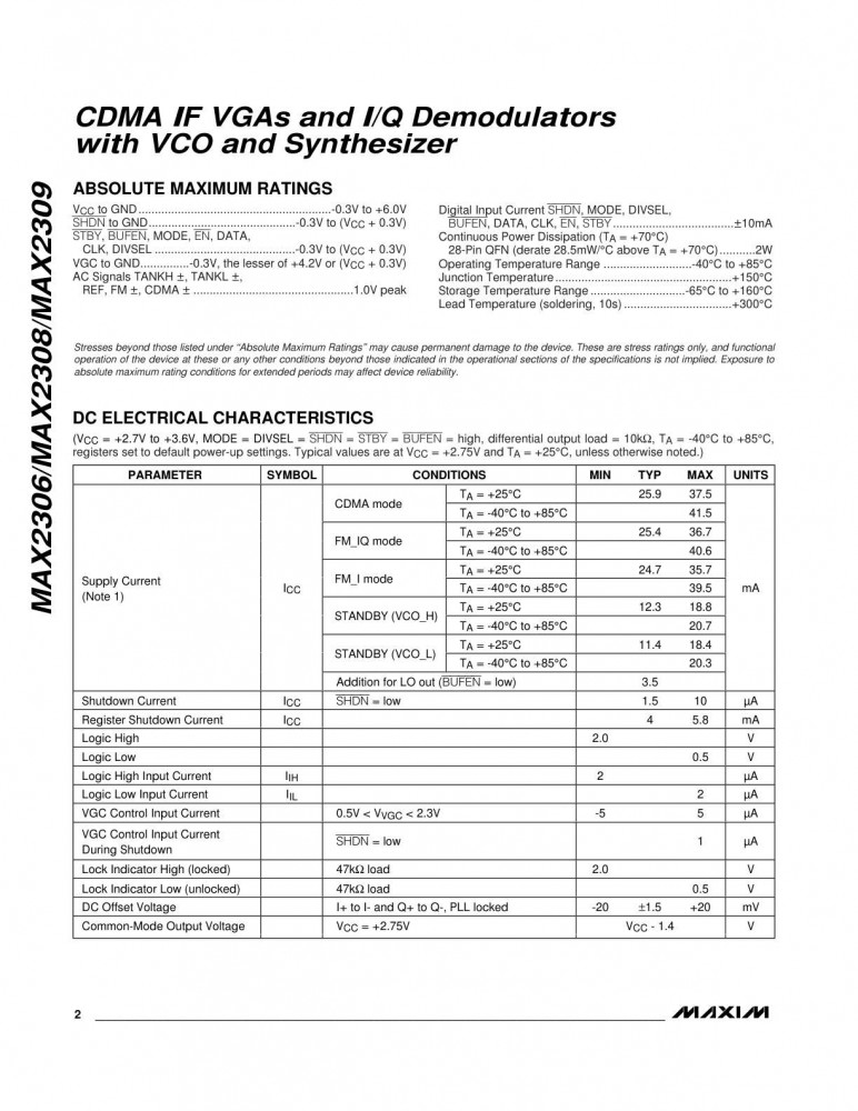 MAX2306 datasheet page 2