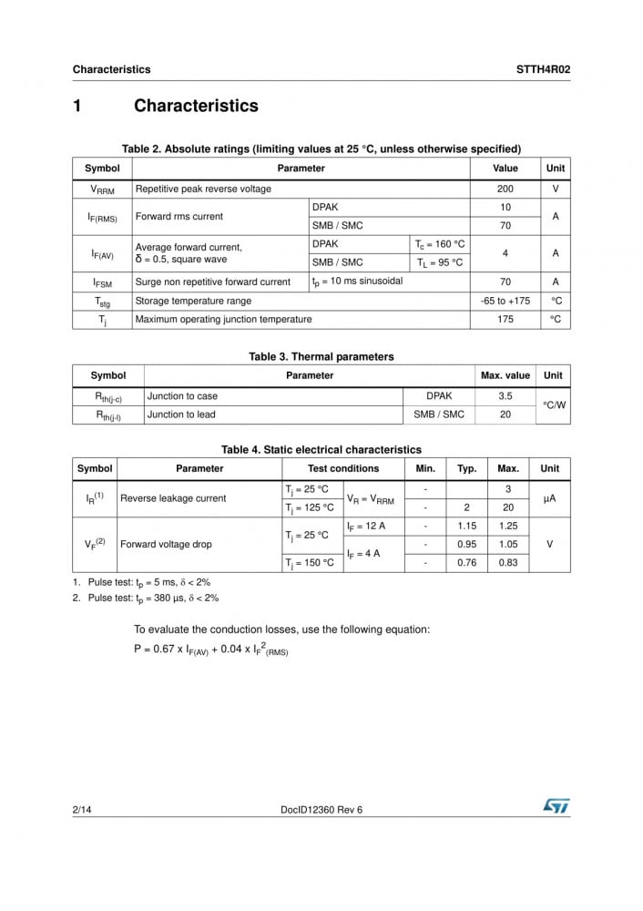 STTH4R02U datasheet page 2