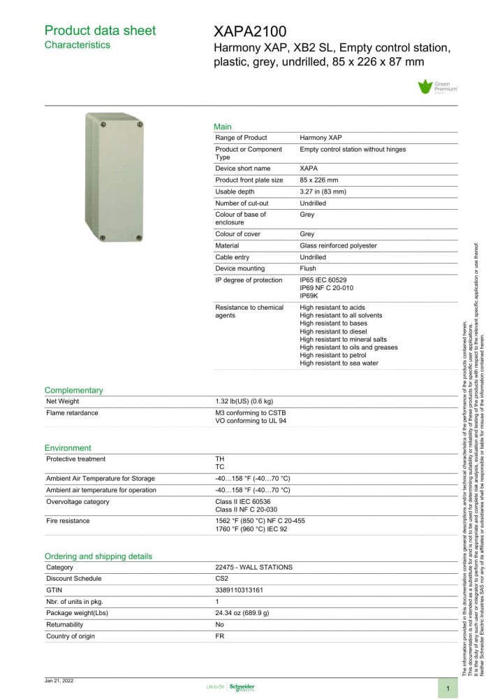 XAPA2100 technical document page 1