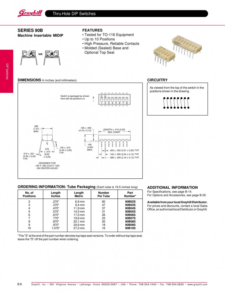 Grayhill Series 90B technical document page