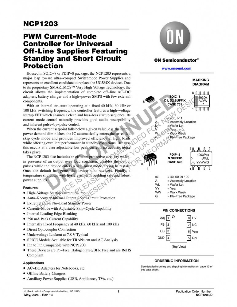 NCP1203 datasheet page 1