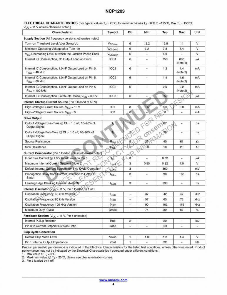 NCP1203 datasheet page 4