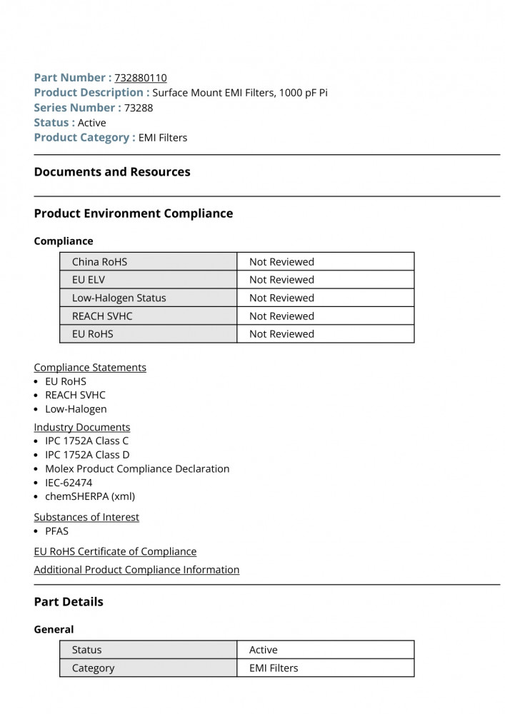 MOLEX 732880110 document image, page 1