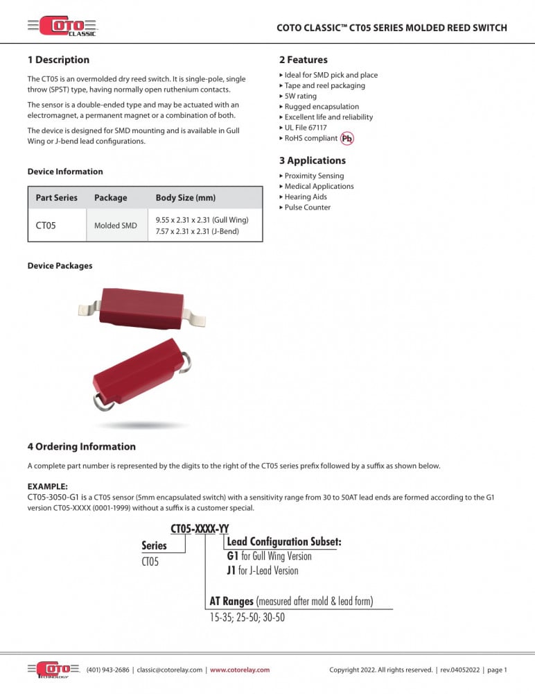 COTO CT05 datasheet page 1