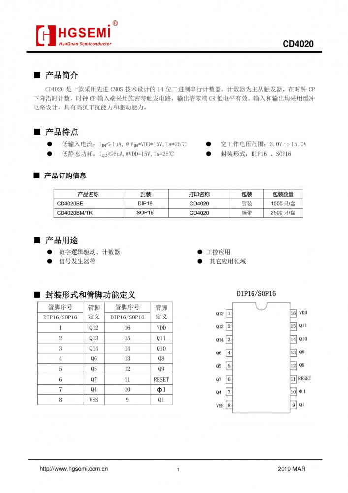 HGSEMI CD4020BM/TR datasheet page 1