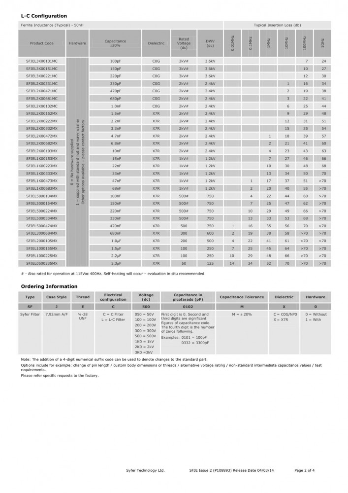 Knowles SFJEL series technical document page 2